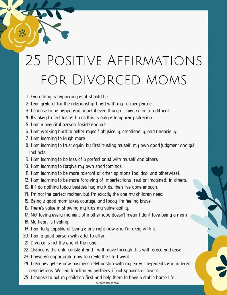 25 Positive Affirmations for Divorced Moms to promote Mental Health